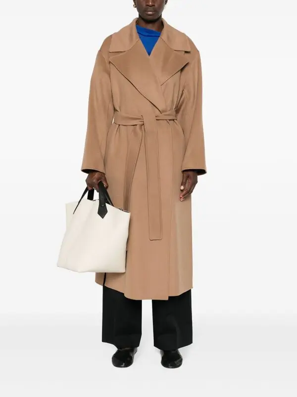 Max Mara Wool Long Coat With Belted Cuffs