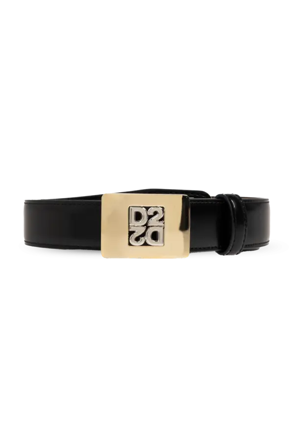 Dsquared2 Leather Belt With Gold Tone Square Buckle
