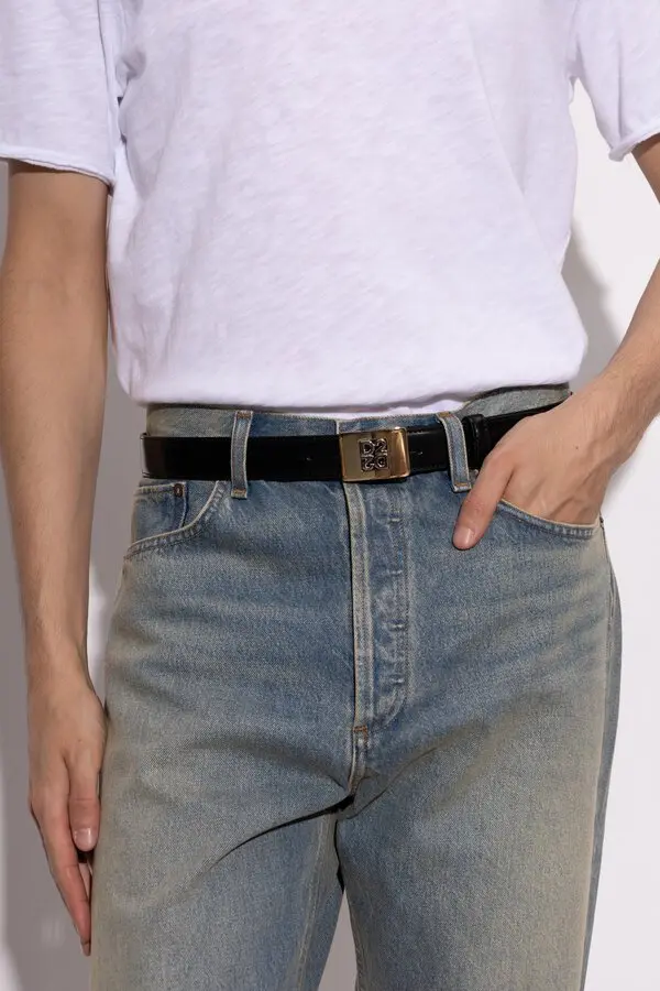Dsquared2 Leather Belt With Gold Tone Square Buckle