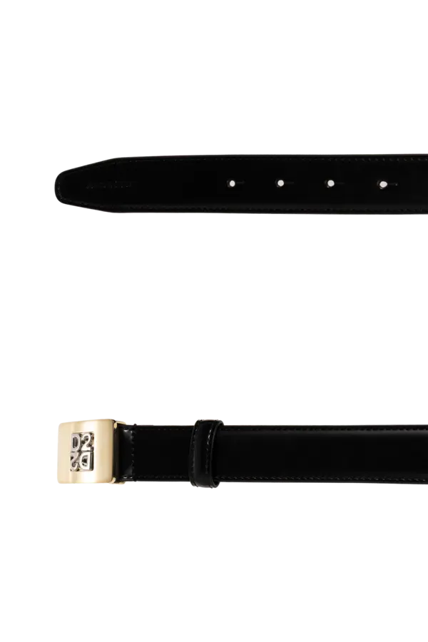 Dsquared2 Leather Belt With Gold Tone Square Buckle