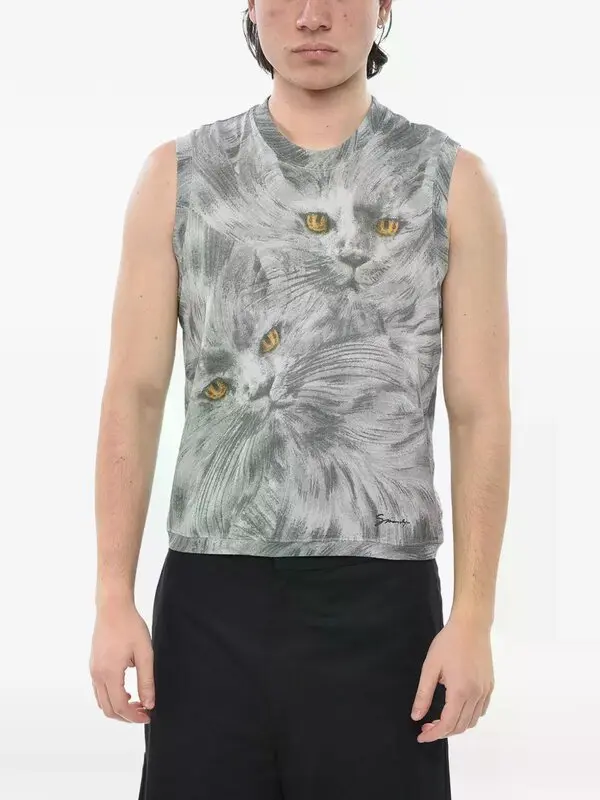 Givenchy Cat Print Cotton Tank Top - Grey