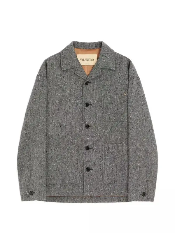 Valentino Garavani Shirt Jacket In Boutonné Wool With Vgold - Grey
