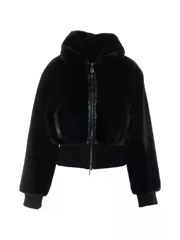 Pinko Faux-fur Ribbed-trim Zip-up Jacket - Black
