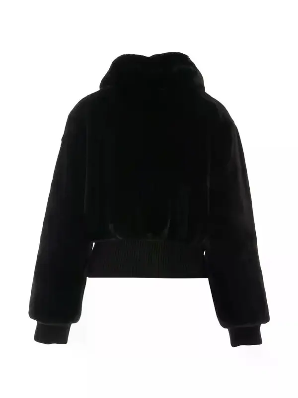 Pinko Faux-fur Ribbed-trim Zip-up Jacket - Black