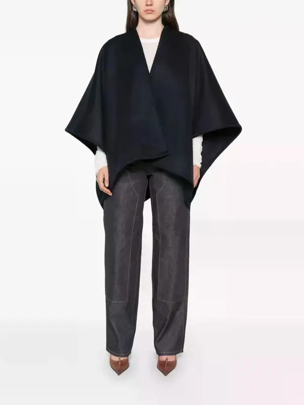 Max Mara Embroidered Logo Cape With Blanket Stitch Trim - Blue