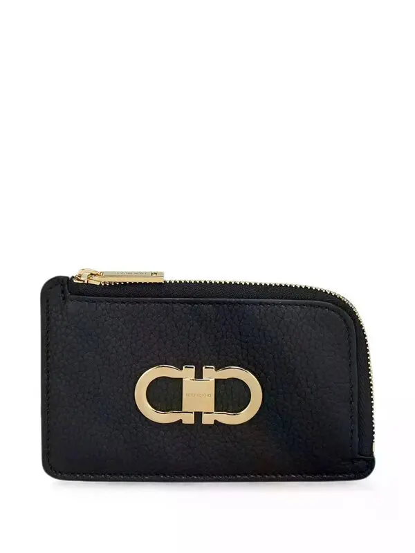 FERRAGAMO Gancini Hammered Card Holder - Black