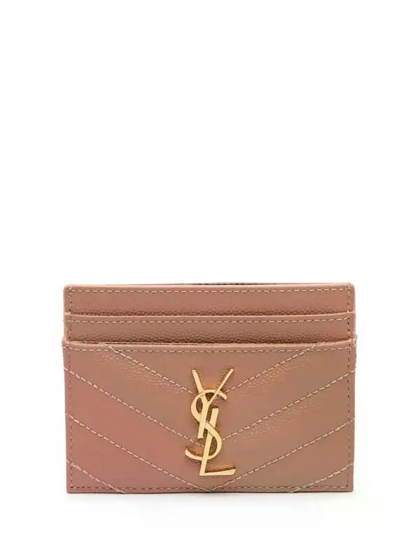 Saint Laurent 2023 Grain De Poudre Chevron Cassandre Case Card Holder - Brown