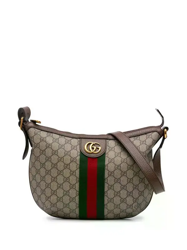 Gucci 2016-2026 Small Gg Supreme Web Ophidia Half Moon Crossbody Bag - Neutrals