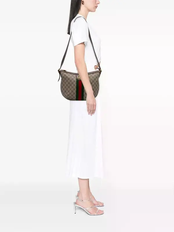 Gucci Ophidia Gg Supreme Web Half Moon Crossbody Bag