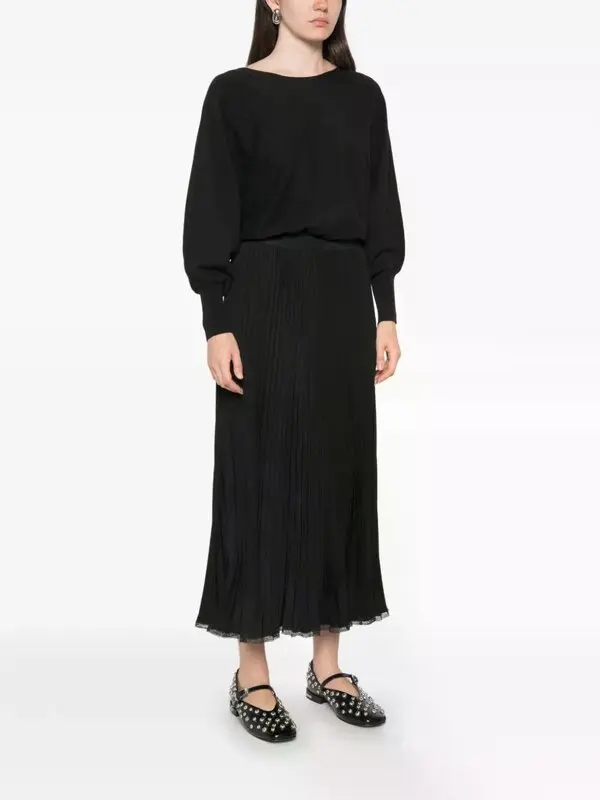 TWINSET Pleated Lace-trim Midi Dress