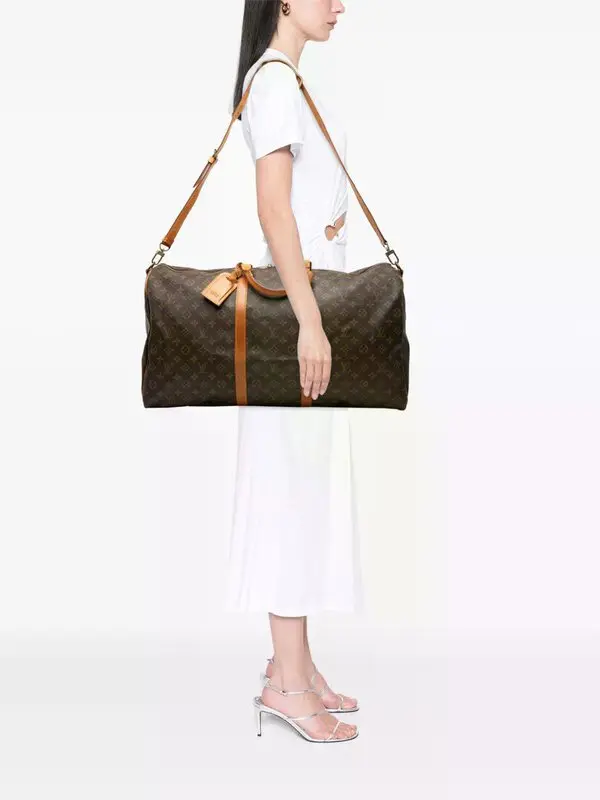 LOUIS VUITTON Monogram Keepall Bandouliere 60 Travel Bag - Brown