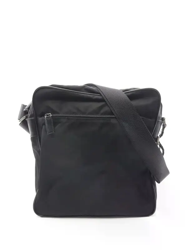 Prada 2010-2026 Saffiano Trimmed Tessuto Zip Top Crossbody Bag - Black
