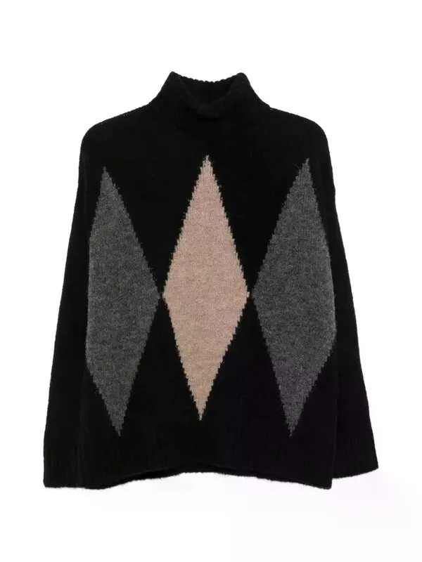 JUCCA Argyle Intarsia Roll Neck Sweater - Black