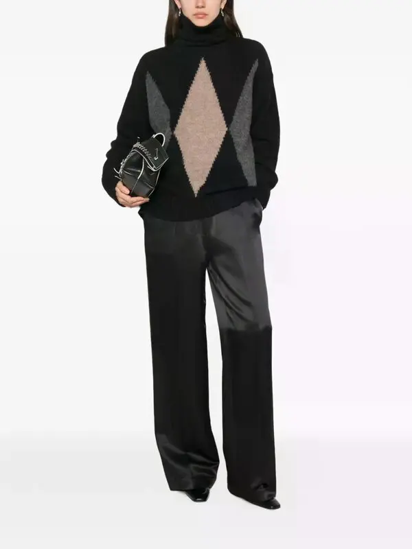 JUCCA Argyle Intarsia Roll Neck Sweater - Black