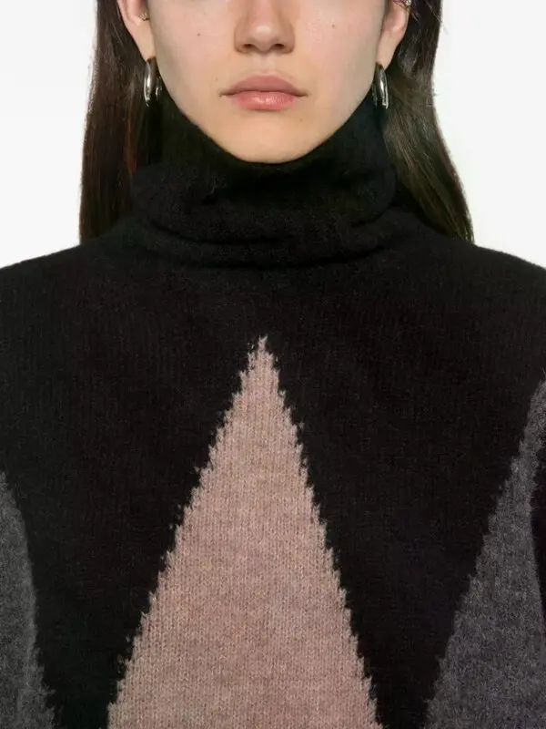 JUCCA Argyle Intarsia Roll Neck Sweater - Black