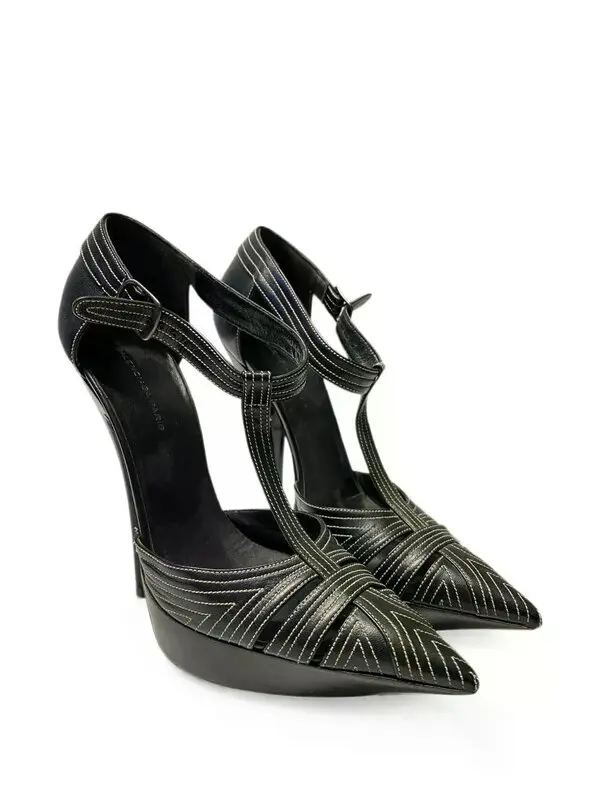 Balenciaga Leather Contrast Stitch Pumps - Black