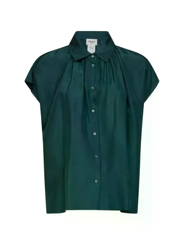 Max Mara Crine Gathered Silk Shirt - Green
