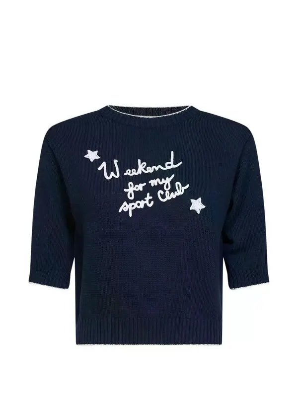 Max Mara Slogan-embroidered Short-sleeve Sweater - Blue