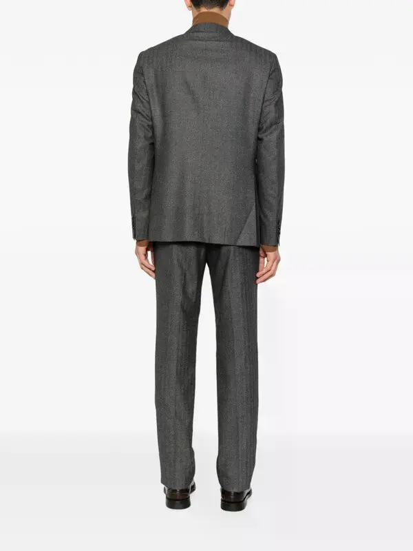 Canali Herringbone-pattern Wool Suit