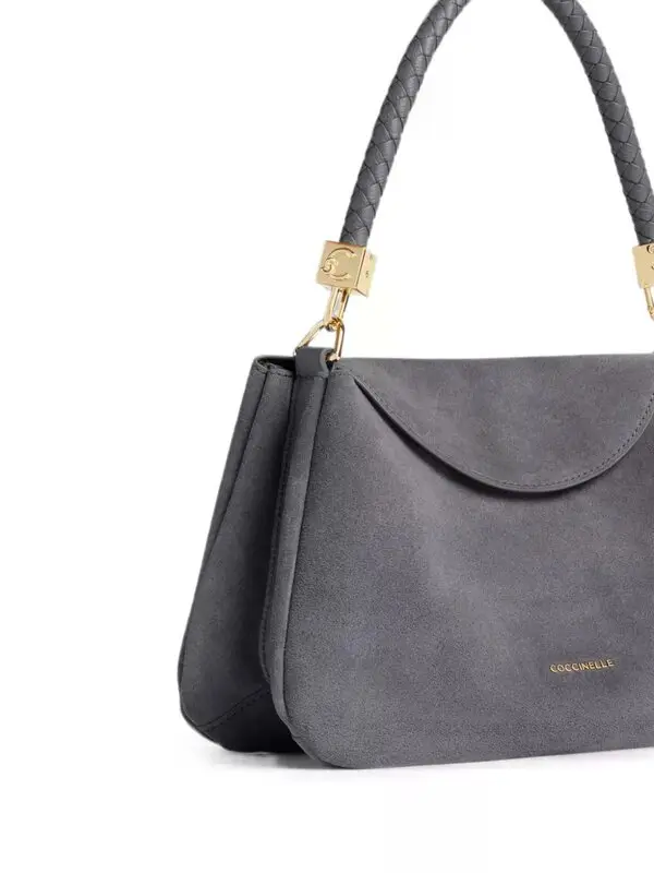 COCCINELLE Small Tiggy Suede Tote Bag With Braided Handle - Grey