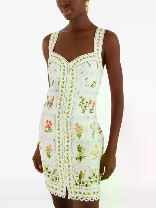Farm Rio Floral-print Scallop-trim Dress - White