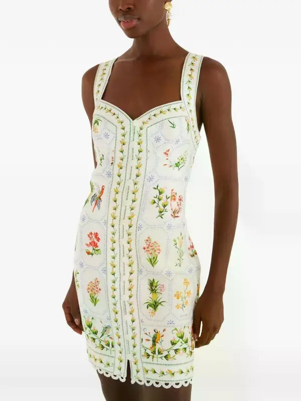 Farm Rio Floral-print Scallop-trim Dress - White