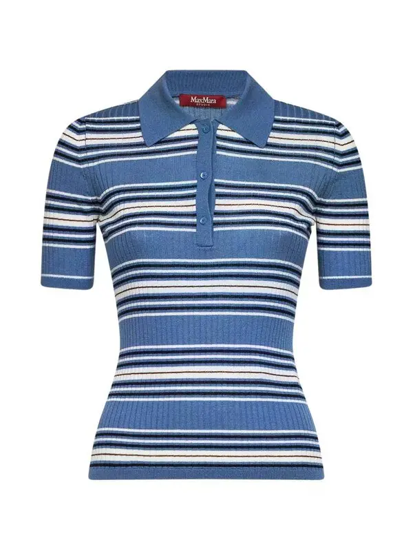 Max Mara Striped Ribbed-knit Polo Shirt
