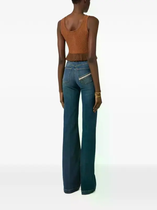 Elisabetta Franchi Tone Button Denim Palazzo Pants - Blue