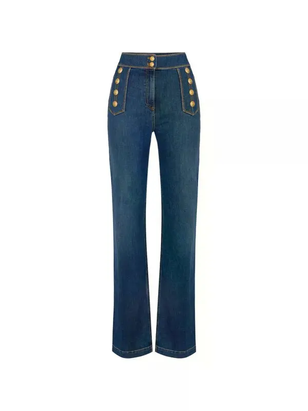 Elisabetta Franchi Tone Button Denim Palazzo Pants - Blue