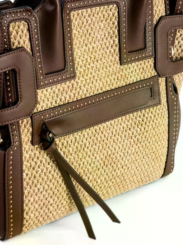 FRACOMINA Studded Raffia-effect Bucket Bag