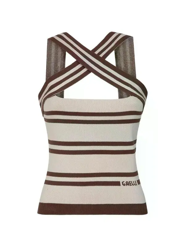 GAELLE PARIS Striped Cross-strap Knitted Top