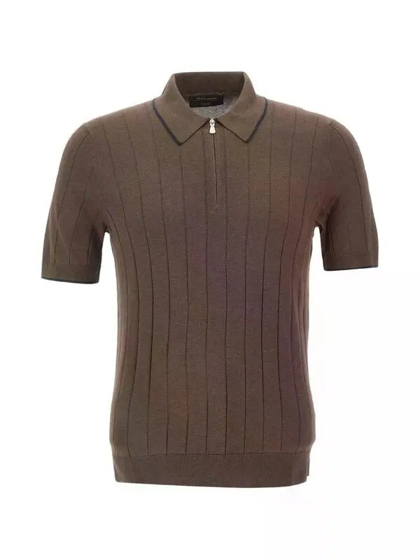 GRAN SASSO Ribbed-knit Zip-collar Polo Shirt