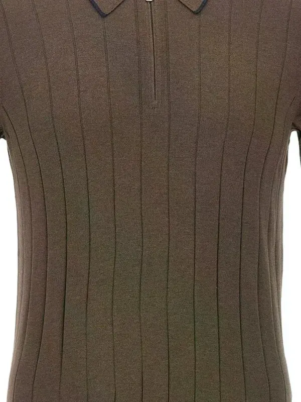 GRAN SASSO Ribbed-knit Zip-collar Polo Shirt
