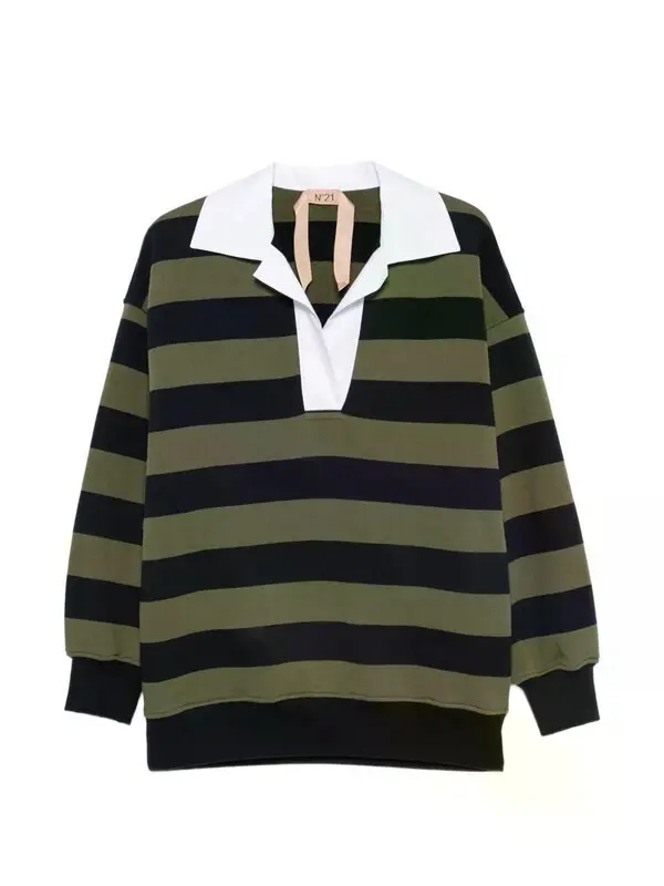 N°21 Striped Sweatshirt With Spread Collar - Green