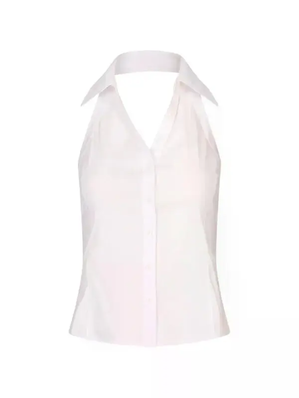 Alice + Olivia Freya Halterneck Button-down Top - White