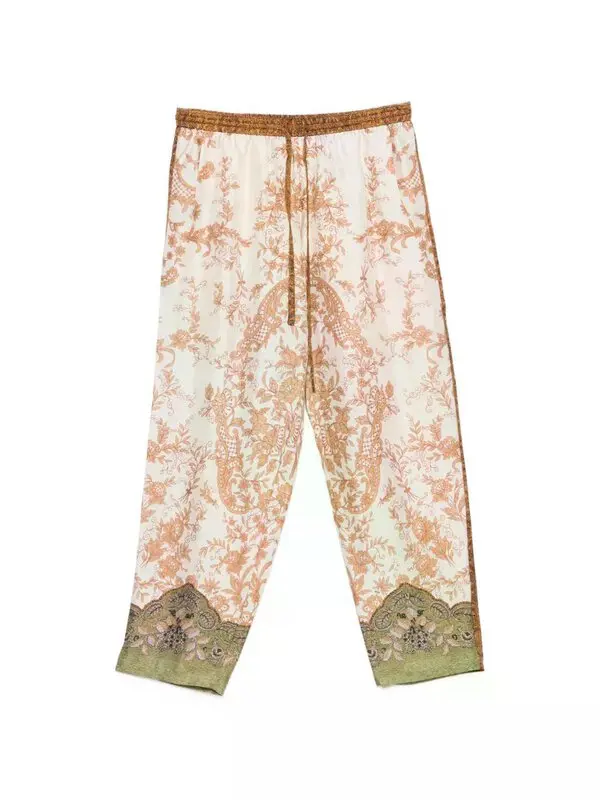 PIERRE-LOUIS MASCIA Floral-print Drawstring-waist Trousers - Neutrals