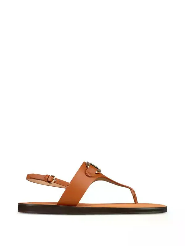 FERRAGAMO Gancini Buckle Leather Sandals - Brown