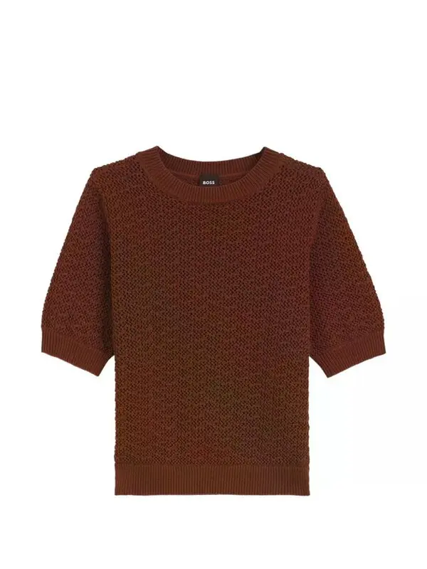BOSS Pointelle Knit Short-sleeve Sweater - Brown