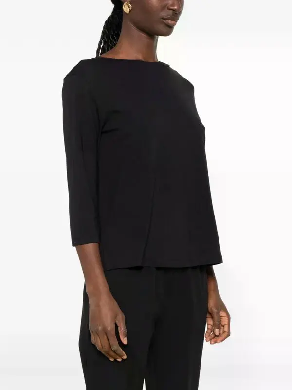 Max Mara Boat-neck Three-quarter Sleeve T-shirt - Black