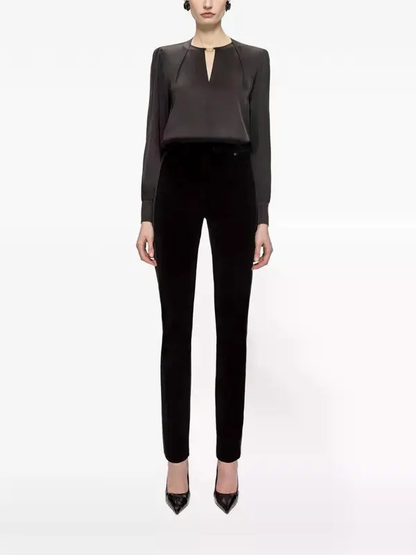 NISSA Satin Viscose V-neck Top With Gold-tone Hardware