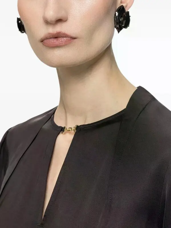 NISSA Satin Viscose V-neck Top With Gold-tone Hardware