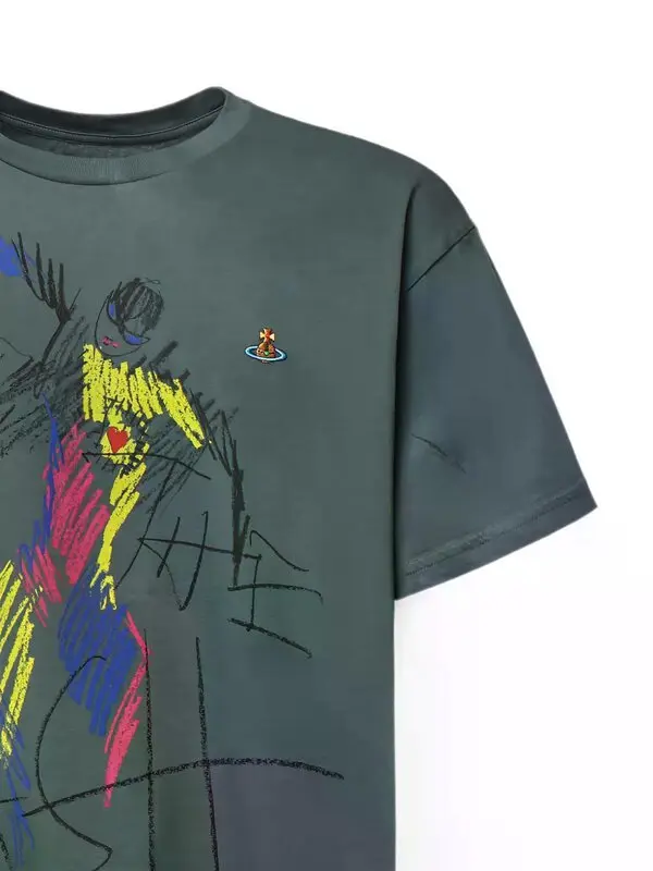 VIVIENNE WESTWOOD Graphic-print Orb-embroidered T-shirt - Green