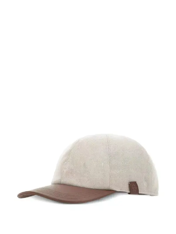 Eleventy Leather-brim Wool Baseball Cap - Neutrals