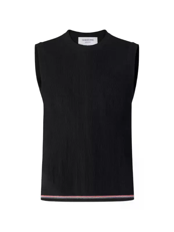 Thom Browne Rwb Stripe Ribbed Top - Black
