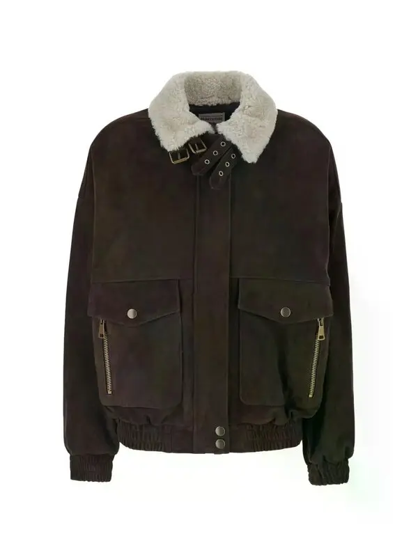 SEMICOUTURE Gloria Shearling-collar Buckled-strap Jacket - Brown