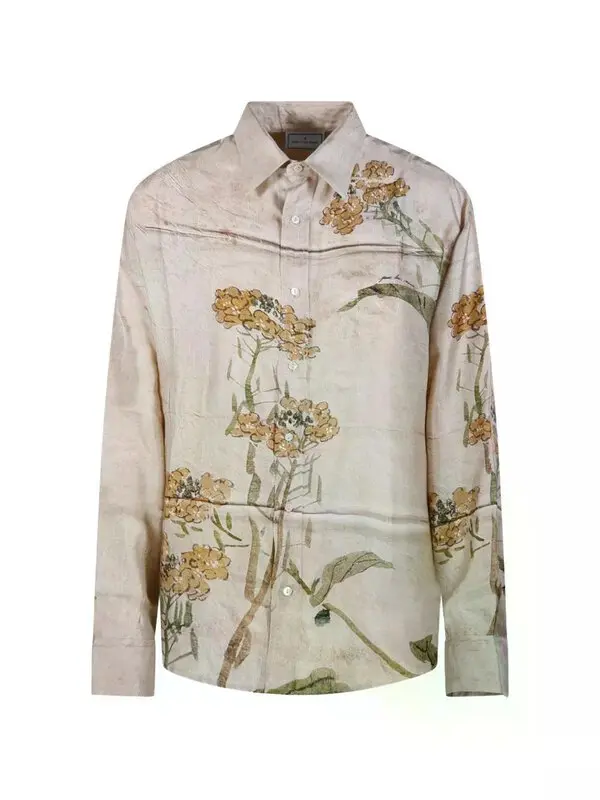 PIERRE-LOUIS MASCIA Aloe Floral-print Long-sleeve Shirt - Neutrals