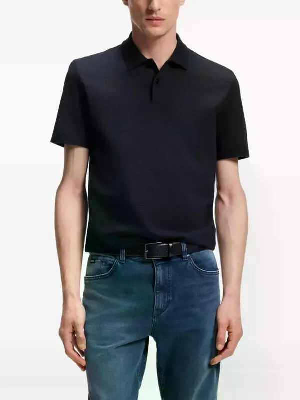 BOSS Cotton-blend Polo Shirt With Bubble-structured Jacquard - Blue