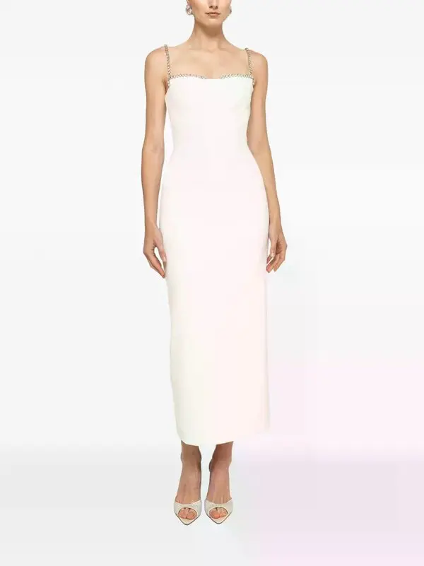 NISSA Crystal-detail Fitted Midi Dress - White