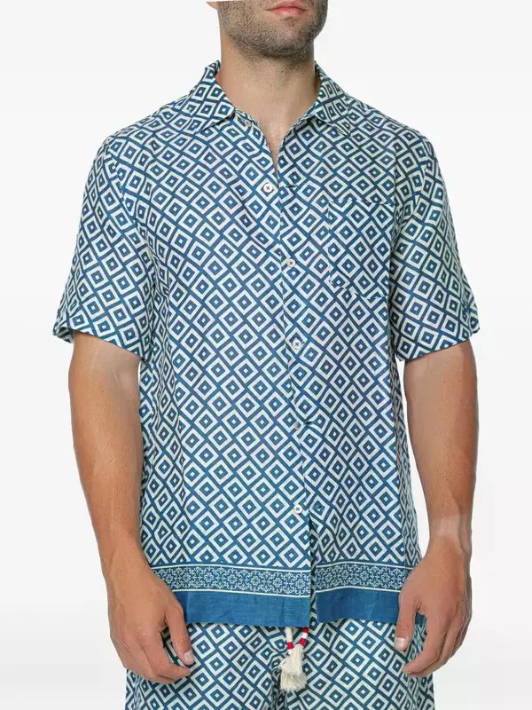 MC2 SAINT BARTH Sifnos Placed Geometric-print Linen Shirt