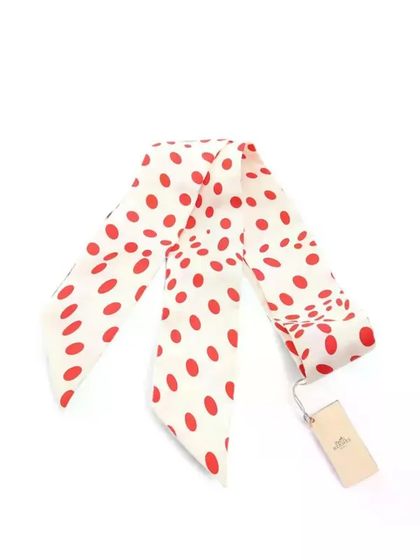 Hermès 2010s Twilly Hola Flamenca Scarf - White
